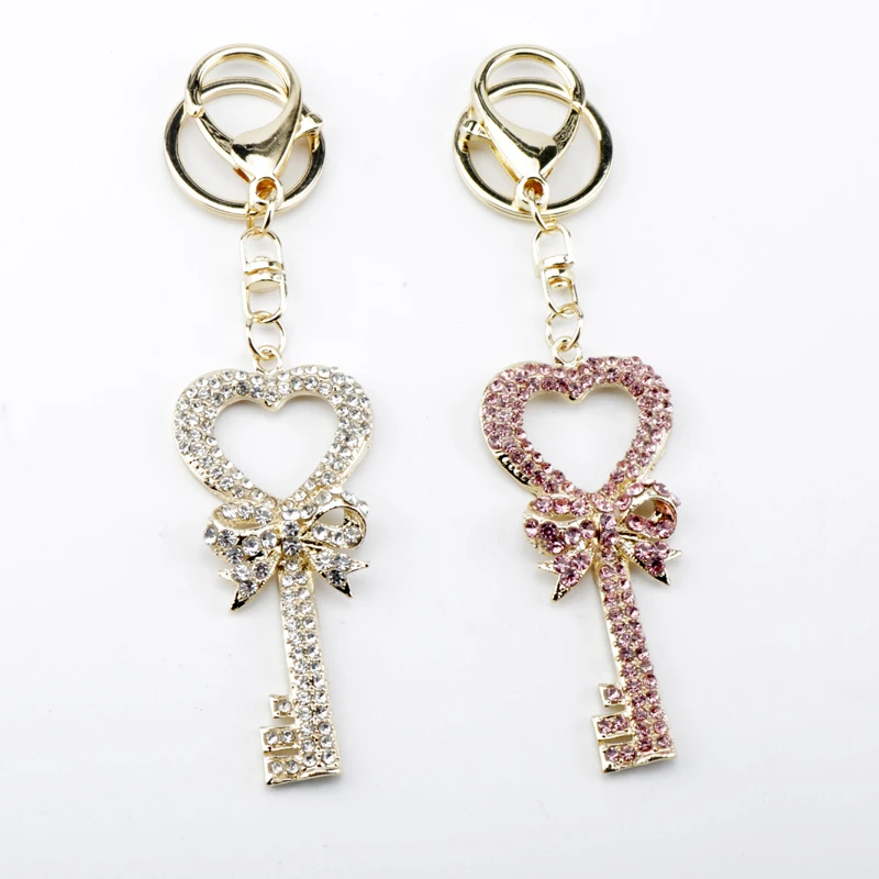 Fashion Crystal Keys Shape Charm Keychain Knot Girl Bag Pendant Key ...