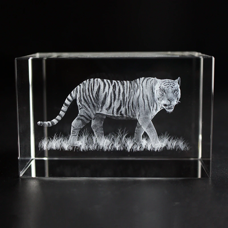 3d Laser Engraved Cube K9 Crystal Tiger Image Sculpture White Diy ...