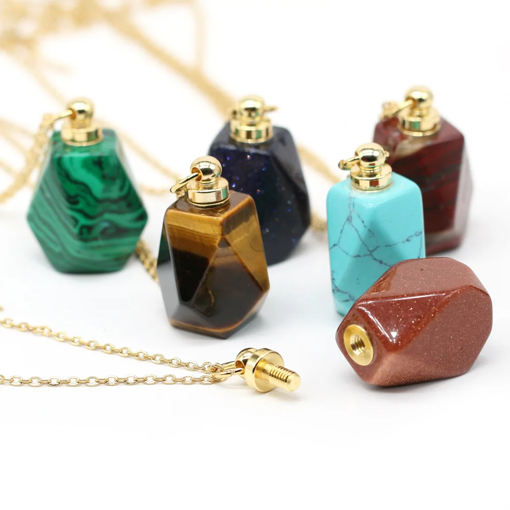 Natural-Stone-Perfume-Bottle-Pendants-Polygons-Essential-Oil-Diffuser ...