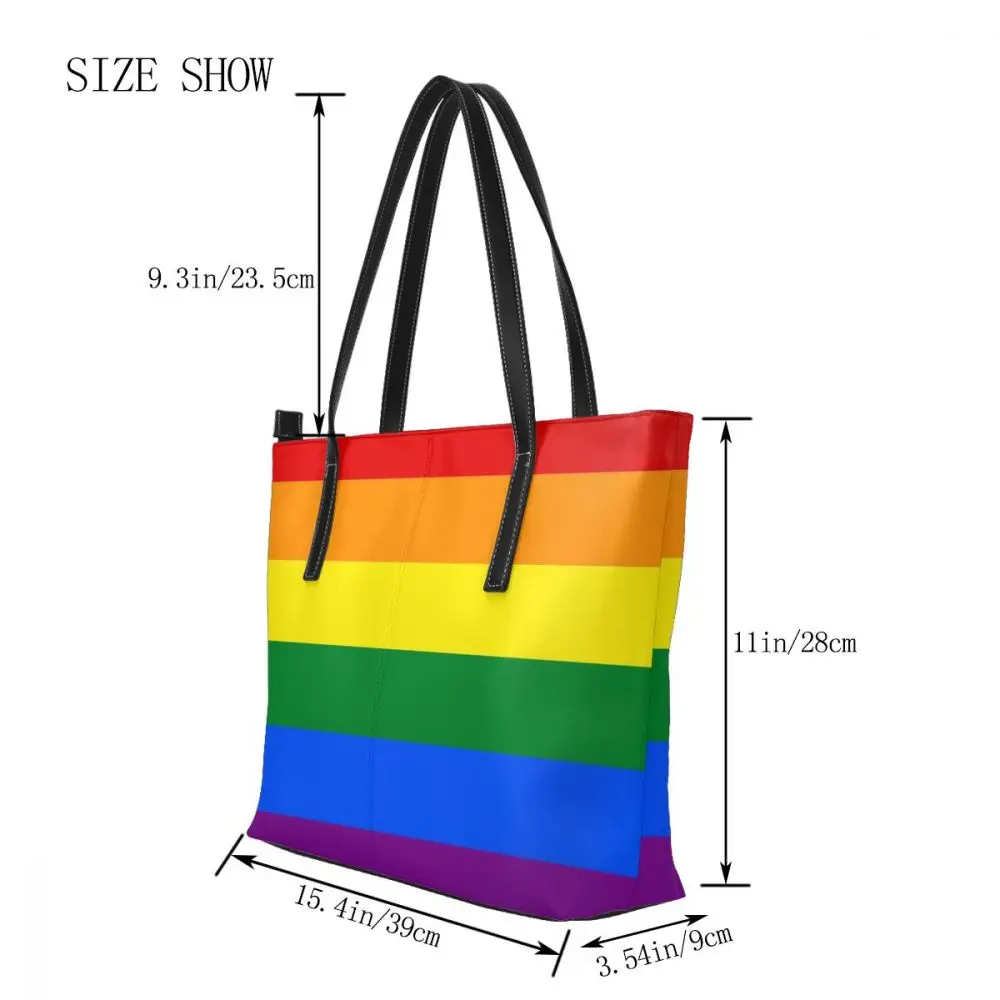 Rainbow Gay Pride Flag PU Leather Tote Bag - Queerks™