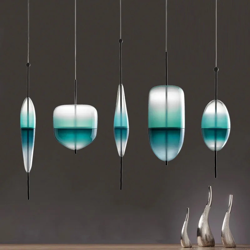 Wonderglass Night Flow Bespoke Glass Pendant Light Teardrop-shaped Blue ...