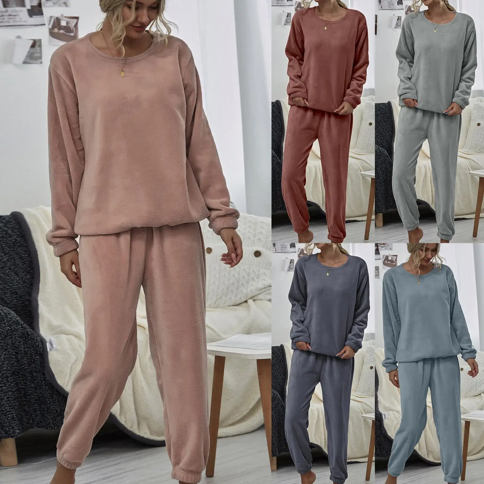 2020 Women Autumn Winter Plush Blouse Warm Pants Loungwear Homwear Two ...