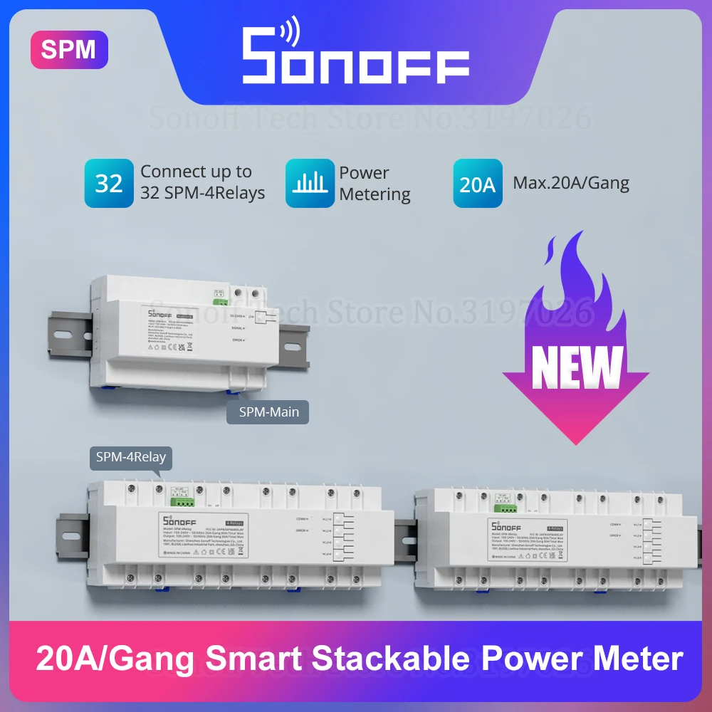 Sonoff Spm Smart Stackable Power Meter Rs-485 20a/gang 4-relay Overload ...