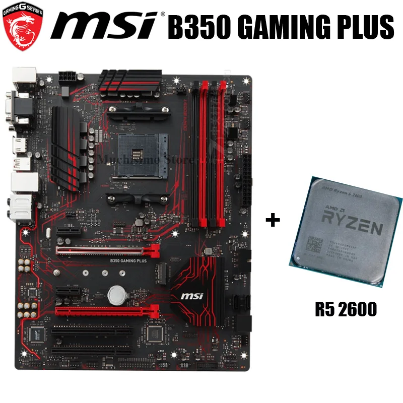 소켓 AM4 MSI B350 GAMING PLUS + CPU R5 2600 마더 보드 DDR4 64GB AMD B350 AMD RYZEN 5 2600 M.2 데스크탑 ...