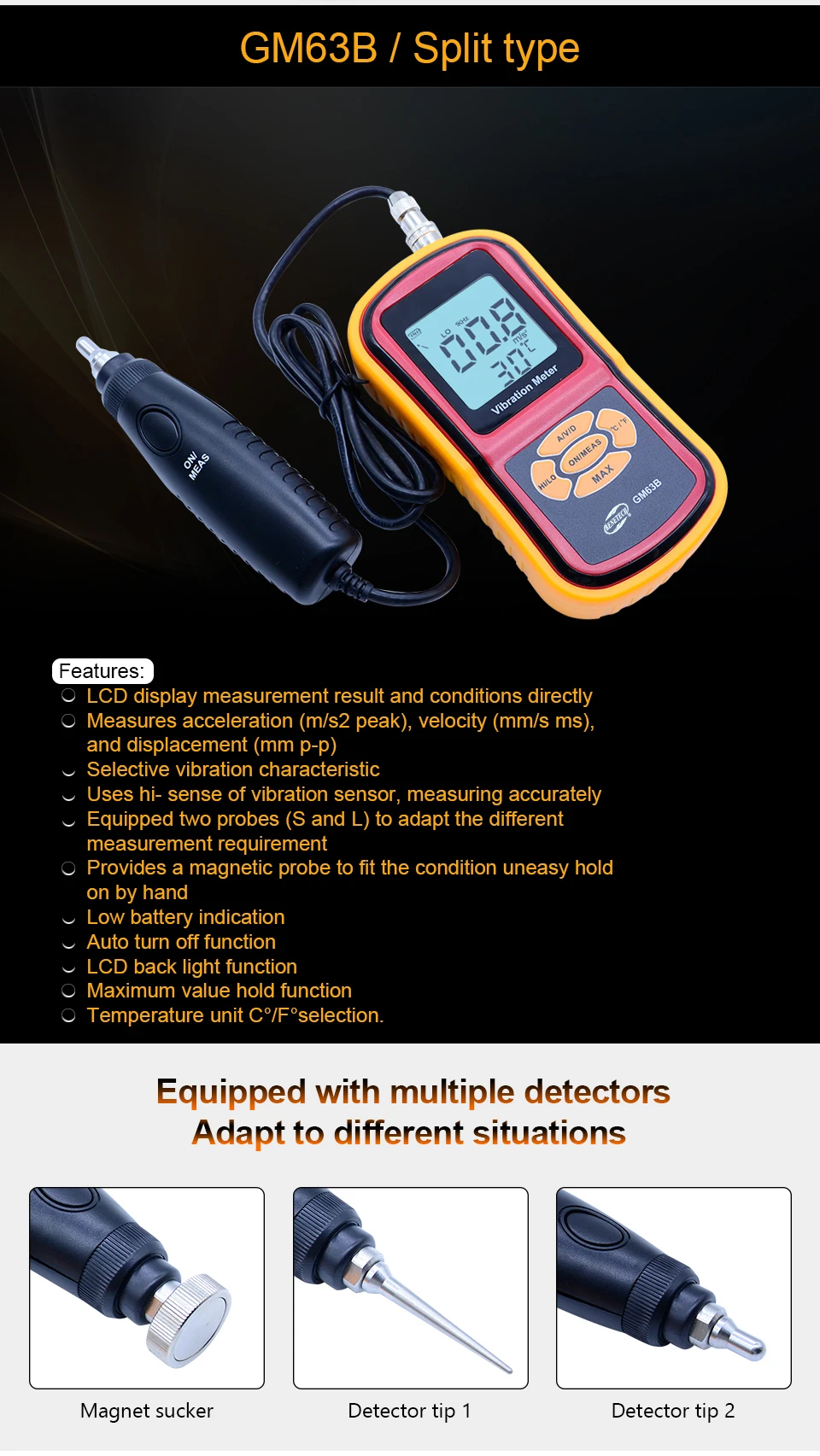 Beneech vibrómetro ultrasónico de alta compresión GM63B, analizador Digital portátil con ...