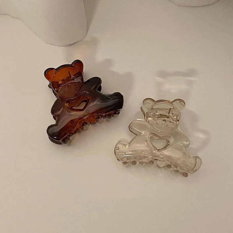 여성용 투명 매트 헤어 클립 곰 목욕 클립 게 헤어 클로 소녀 포니테일 머리핀 헤어 액세서리여성 헤어 액세서리