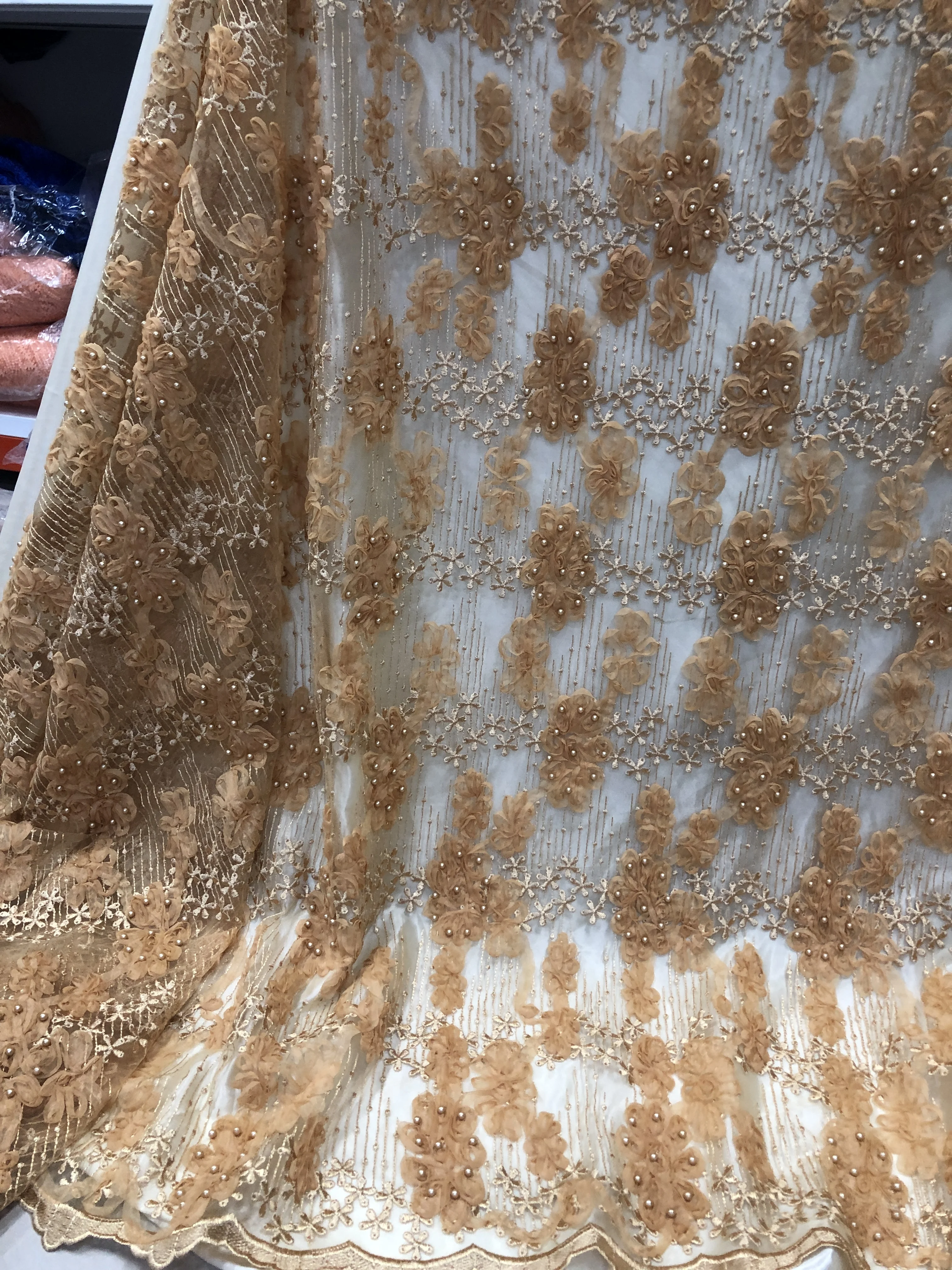 New Sky Blue 3D Tulle Flowers Lace Nigerian Wedding Lace Fabric Stage ...