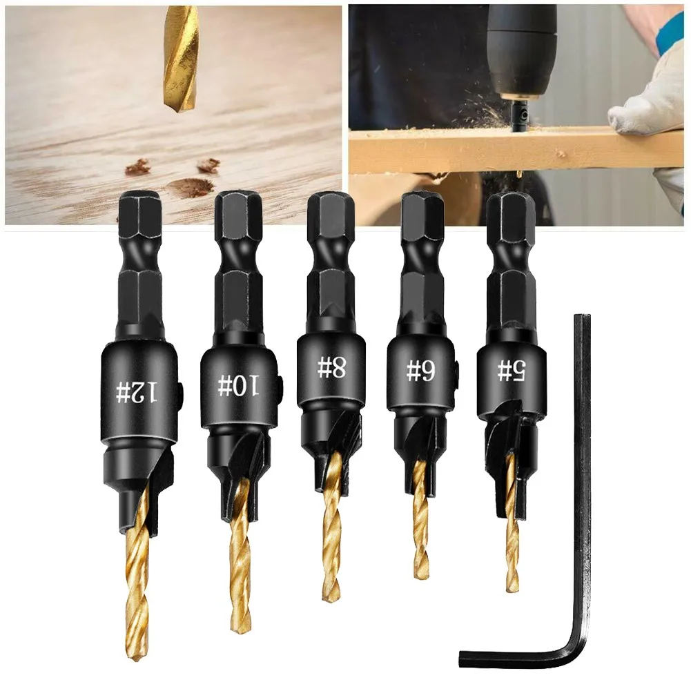 6pcs/set Hex Shank Drill With Hex Wrench HSS Countersink Drill Bit ...