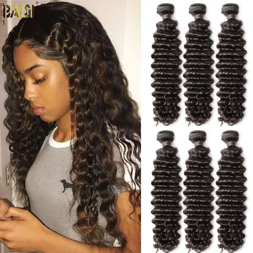 Baisi Peruvian Deep Wave Human Hair Bundles Remy Human Hair 22 24 26 28 ...