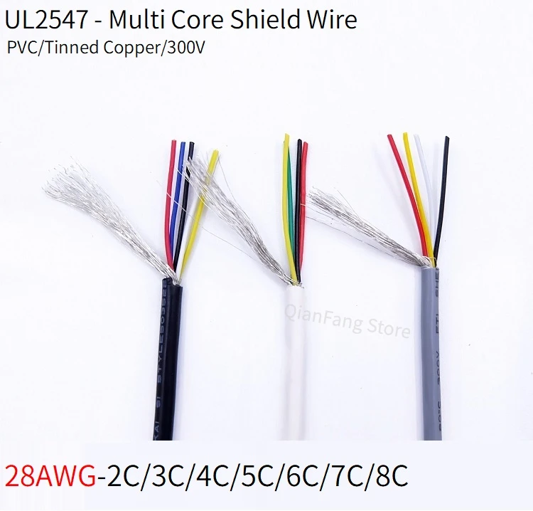 Shielded Wire 28AWG Signal Cable 2 3 4 5 6 7 8 Core PVC Insulated ...