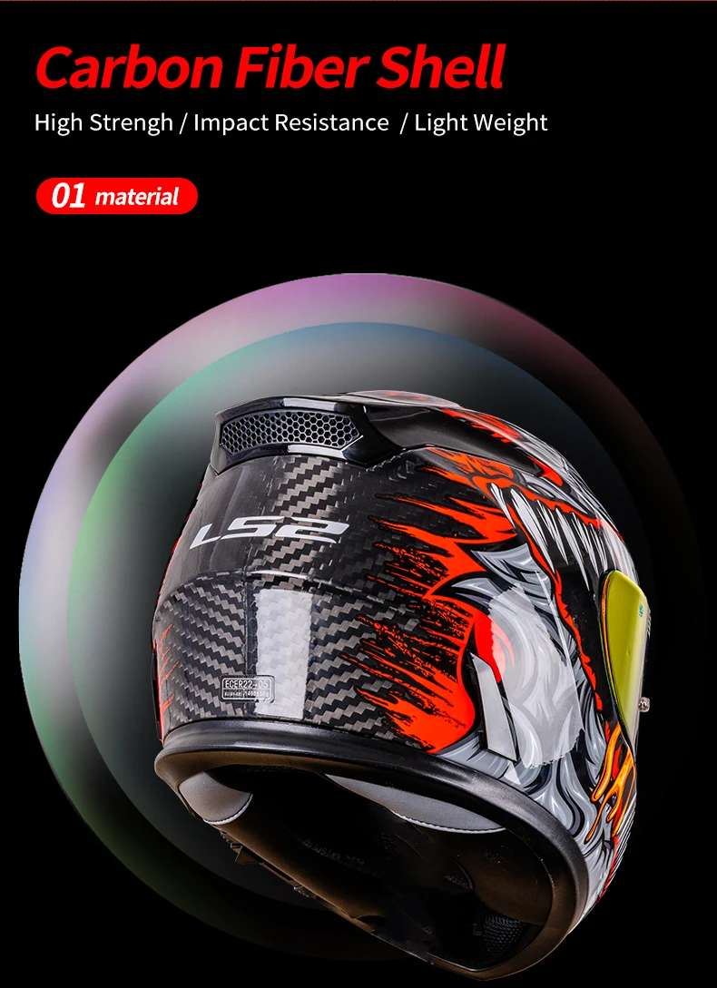 Ls2 Ff801 Carbon Fiber Shell Full Face Motorcycle Helmet With Chrome Red Visor Casto Moto Man ...