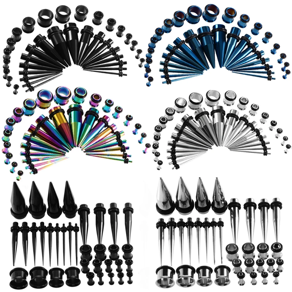 36pcs/lot Surgical Steel Ear Taper Expander Single Flared Ear Tunnel ...