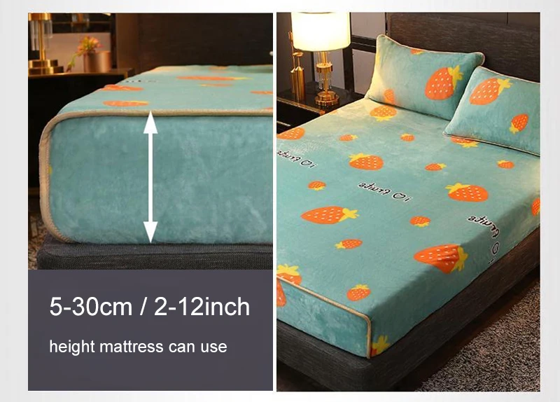 Drap Housse,drap housse en flanelle épaisse, imprimé à rayures, Double face, housse de matelas ...