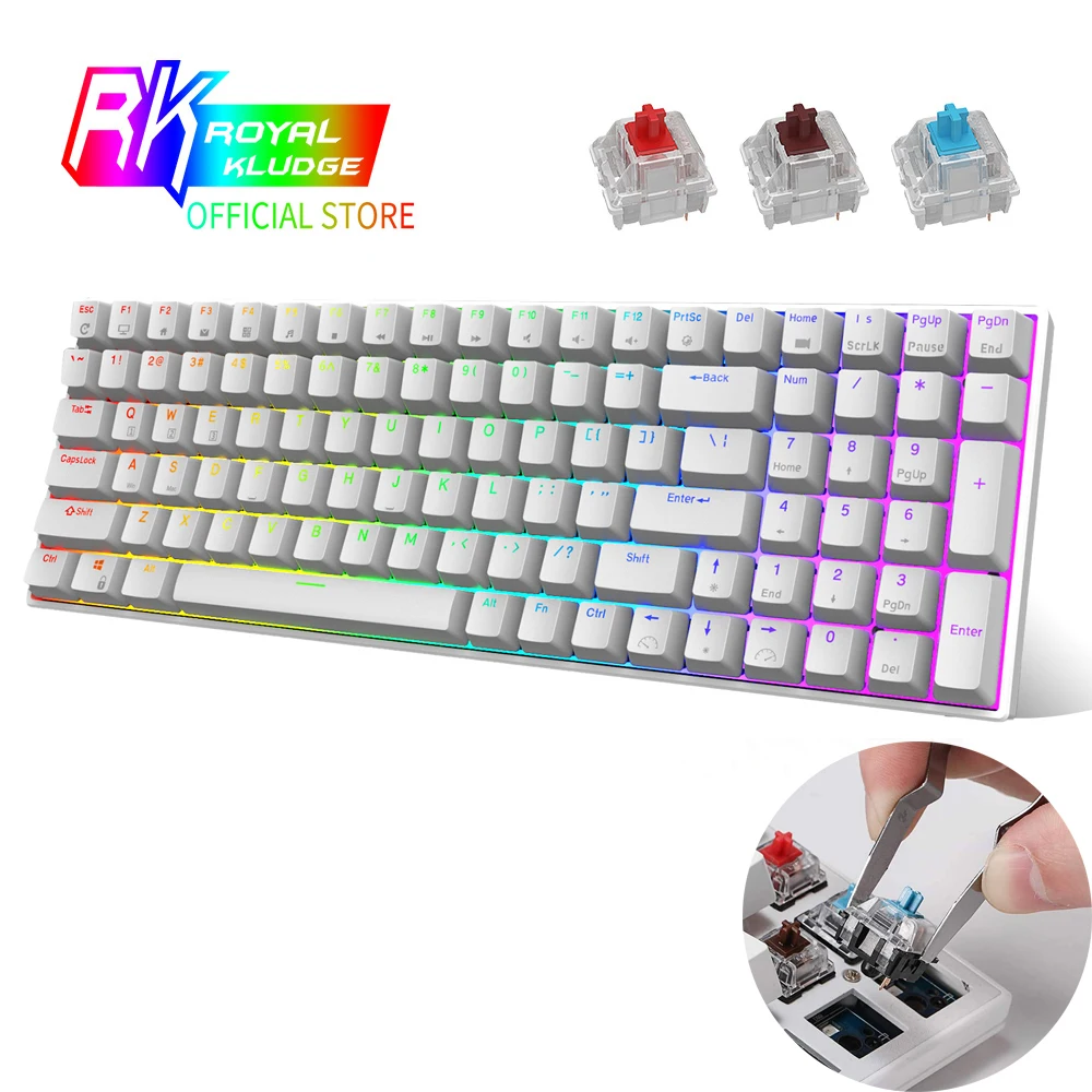 Rk100 Royal Kludge Tri-modo Rgb Retroiluminado Teclado Mecânico 100 ...