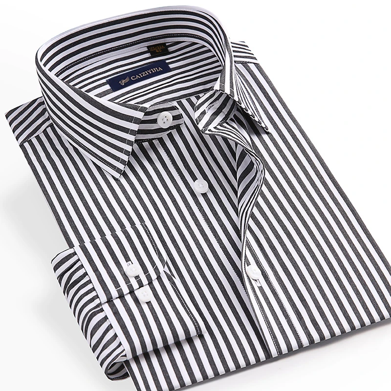 Men's Non-iron Long-sleeve Striped Dress Shirt Pocketless Design ...