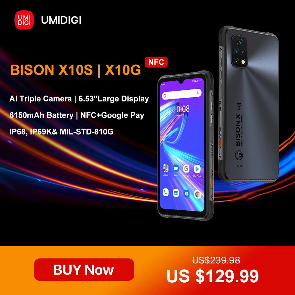 UMIDIGI-BISON-X10S-X10G-IP68-IP69K-Waterproof-Rugged-Phone-NFC-6-53-HD ...