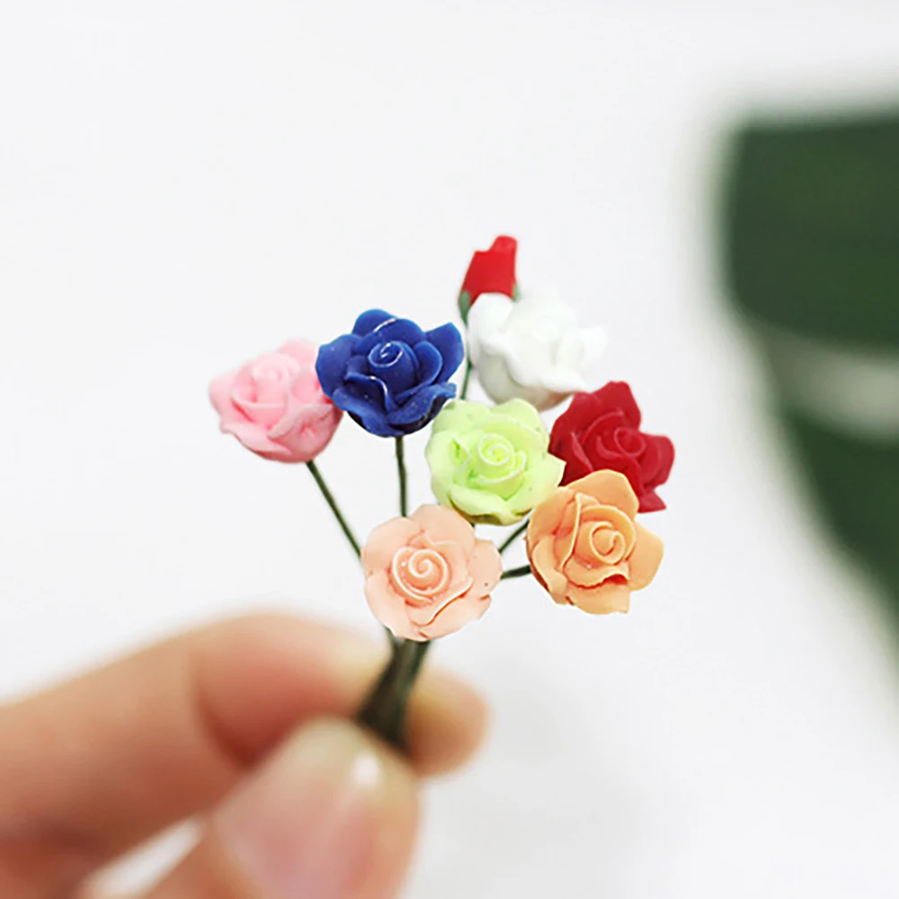 1Pcs 1/12 Doll House Miniature Resin Rose Simulation plant flower Model ...