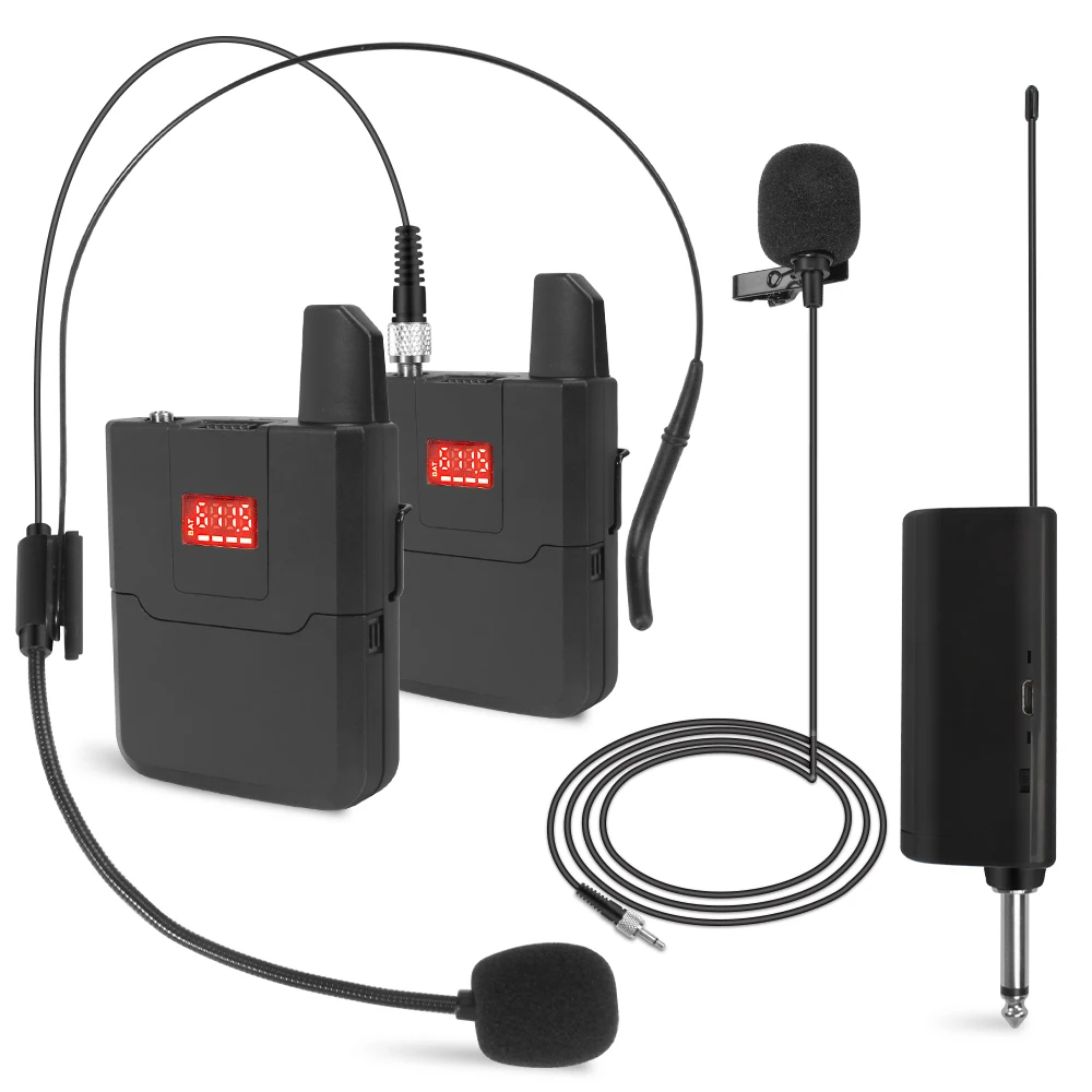Wireless-Lapel-Microphone-System-Headset-Mic-with-Bodypack-Transmitter ...