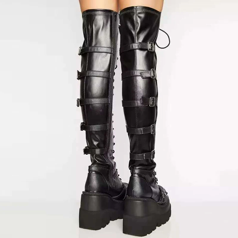Botas altas hasta el muslo con plataforma alta para mujer, botines Punk ...