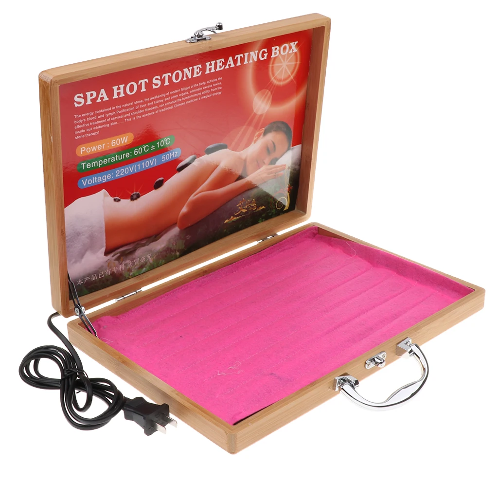 Electric Portable Wooden Energy Massage Stone Heater Kit Hot Rock ...