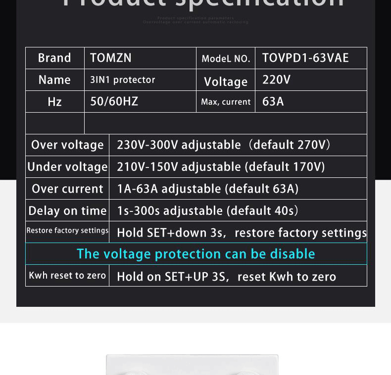 3IN1 Display Adjustable over and under voltage protective device With ...