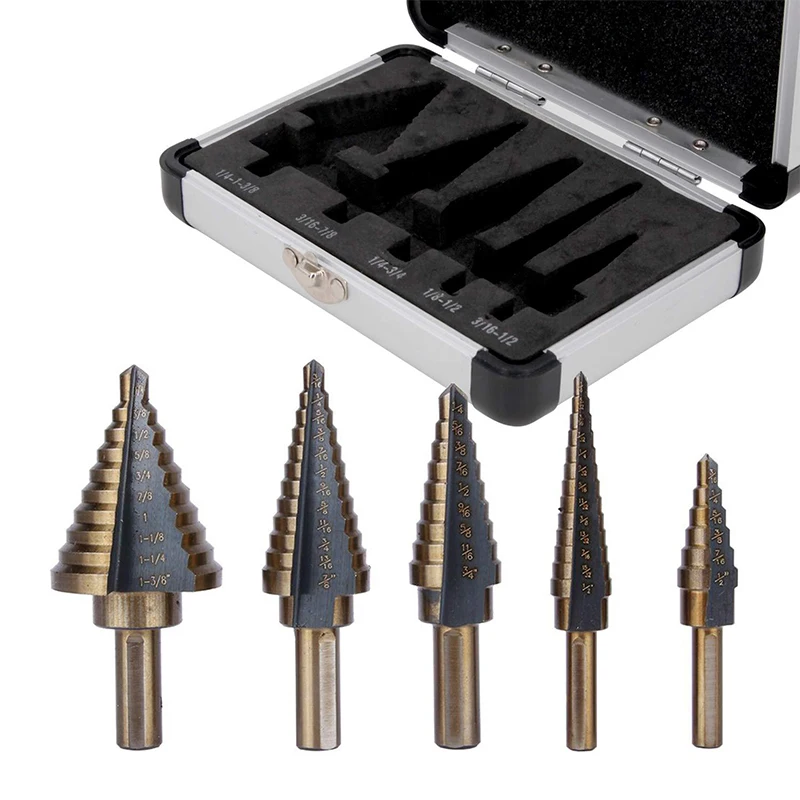 5pcs Step Drill Bit HSS Titanium Coated Straight Multiple Hole 50 Size ...
