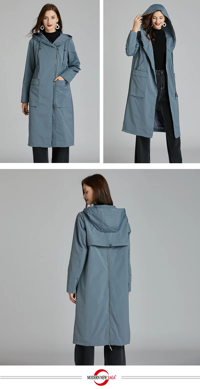 MODERN NEW SAGA 2020 Spring Women Trench Coat Fashion Long Coat Hooded ...
