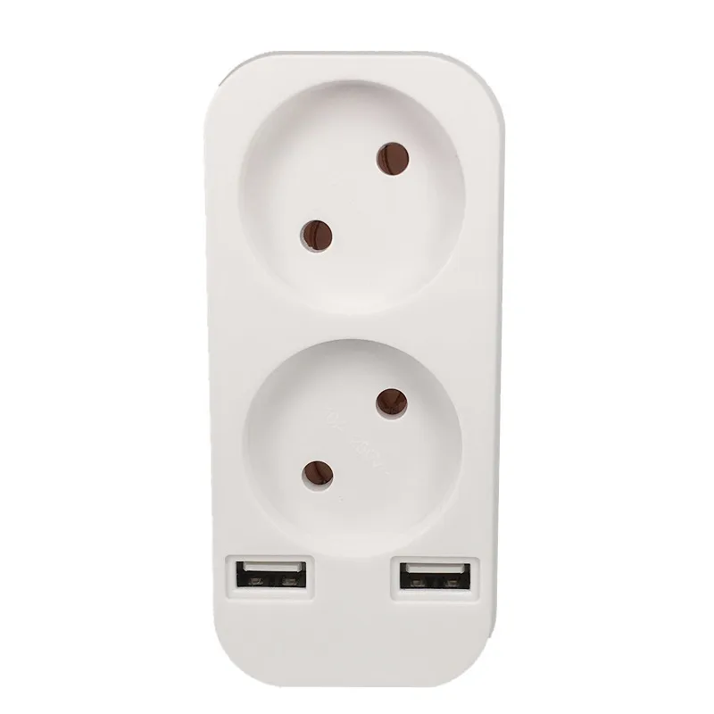 European style dual socket with dual USB 5V 2A output, plug adapter ...