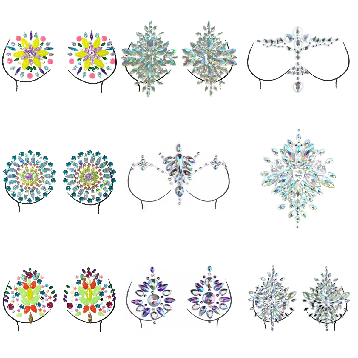 Nipple Cover Crystal Bra Stickers Adhesive Diamond Beads Breast Pasties ...