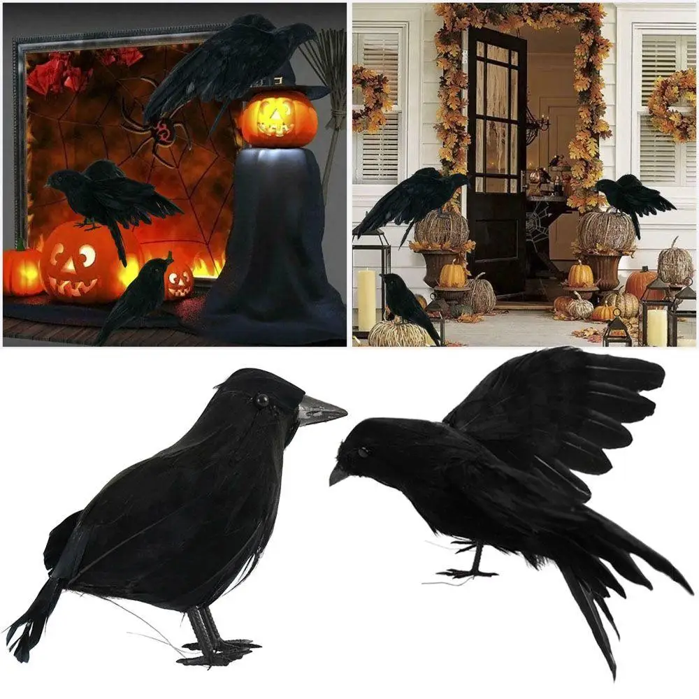 House-Decor-Handmade-Model-Cosplay-Props-Lifelike-Black-Bird-Artificial ...