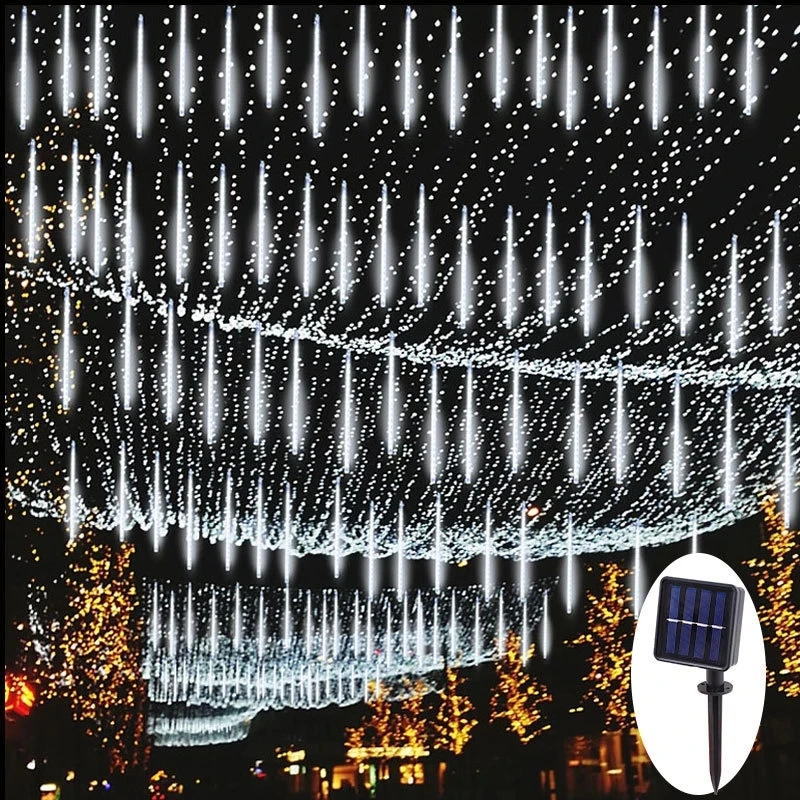 Solar LED Meteor Shower Rain Lights Holiday String Lights Waterproof ...