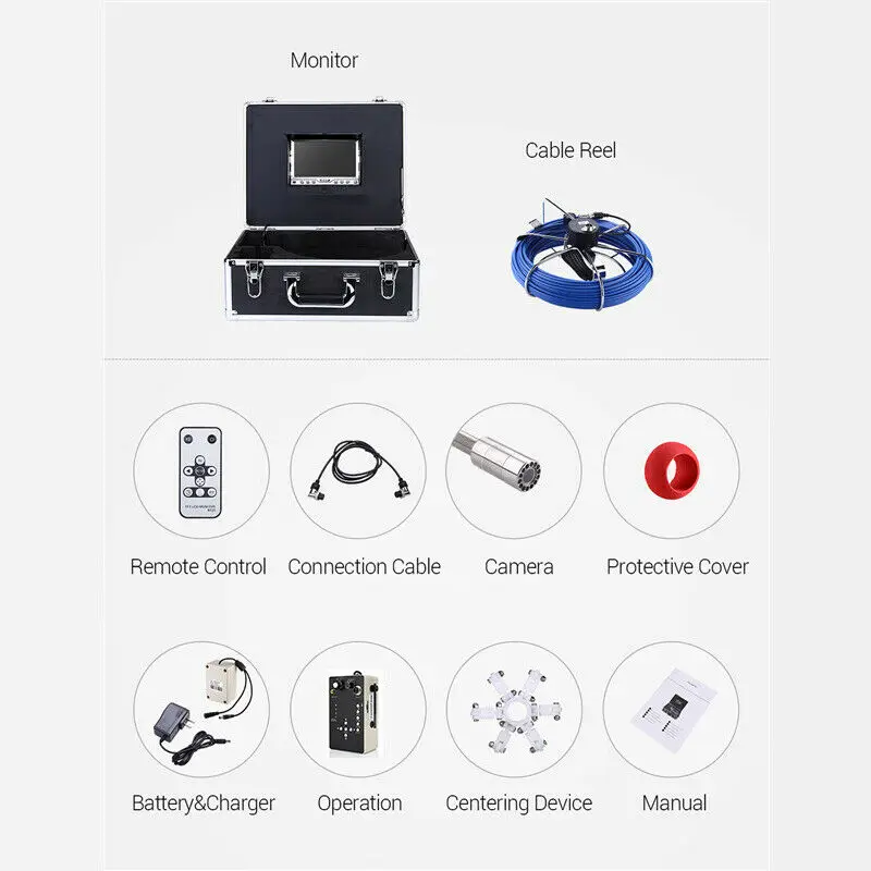 7" 50m DVR Pipe Pipeline Inspection Camera Industrial IR Remote 1000TVL ...