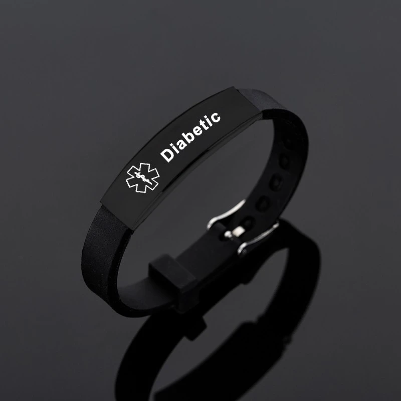 Black Stainless Steel Silicone Medical Alert Id Bracelet Diabetic ...