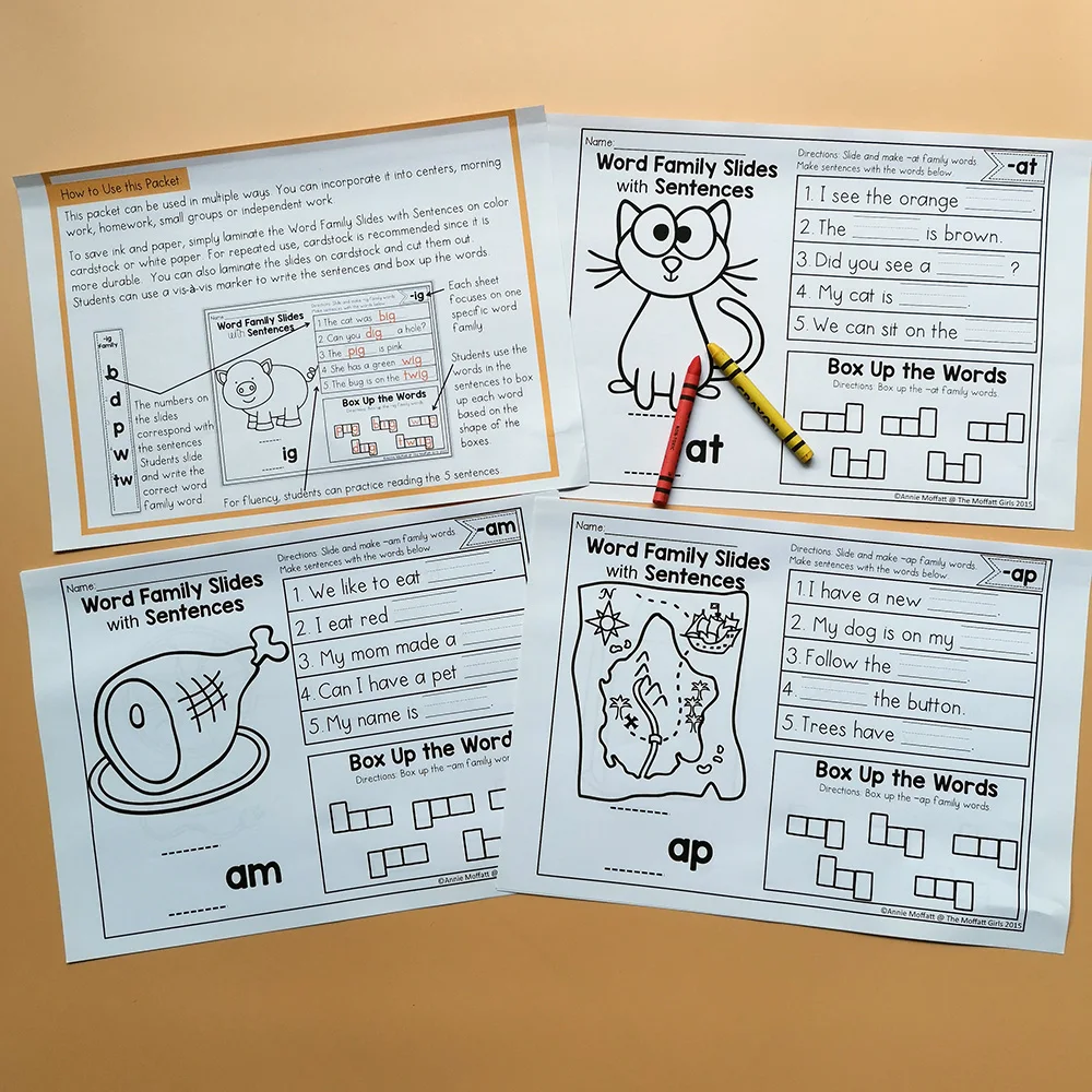 127 Pages Word Family Slides Paper Preschool English Homework Games ...