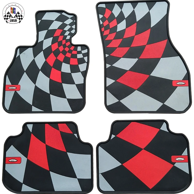 High-Quality-Rubber-material-Floor-Mat-Red-Checkered-JCW-Style-Clubman ...
