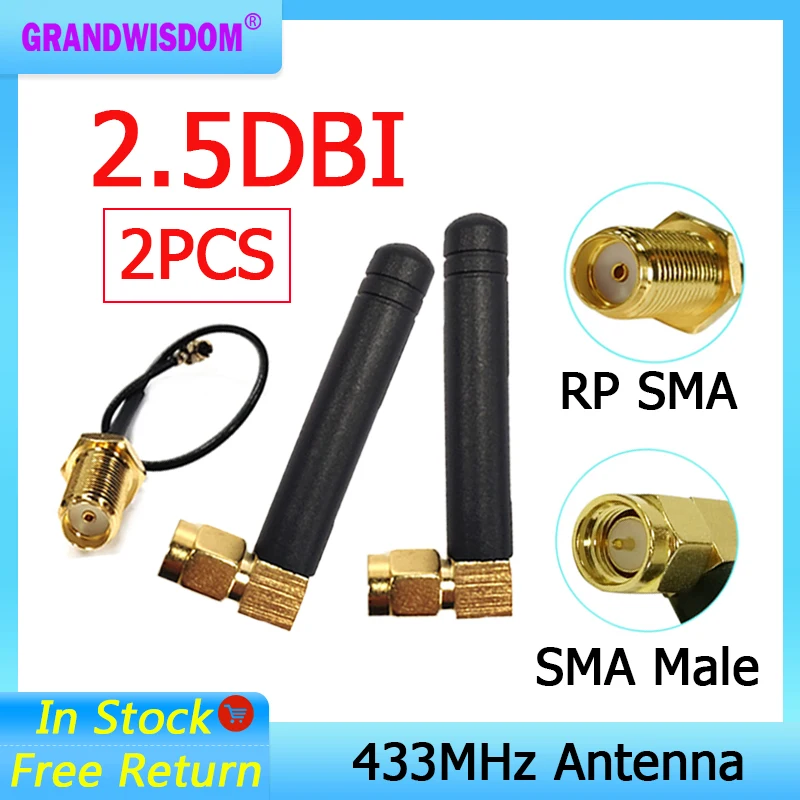 GRANDWISDOM 2pcs 433mhz antenna 2.5dbi sma male lora antene iot module ...