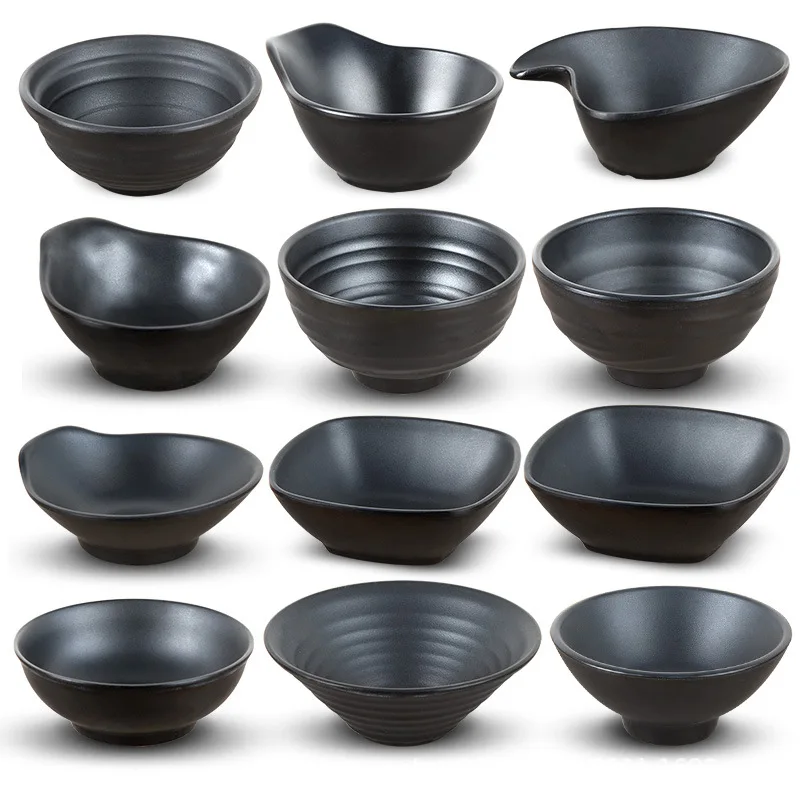BOL,T4--bol en mélamine A5, porcelaine noire givrée, Imitation de Sauce ...