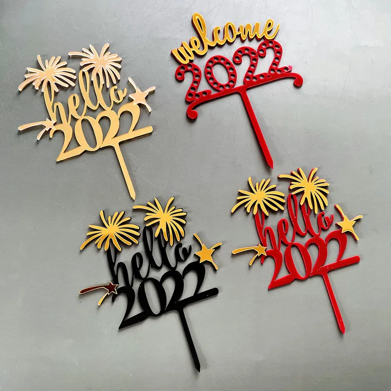 New 2022 Happy New Year Acrylic Cake Toppers Gold Merry Christmas ...