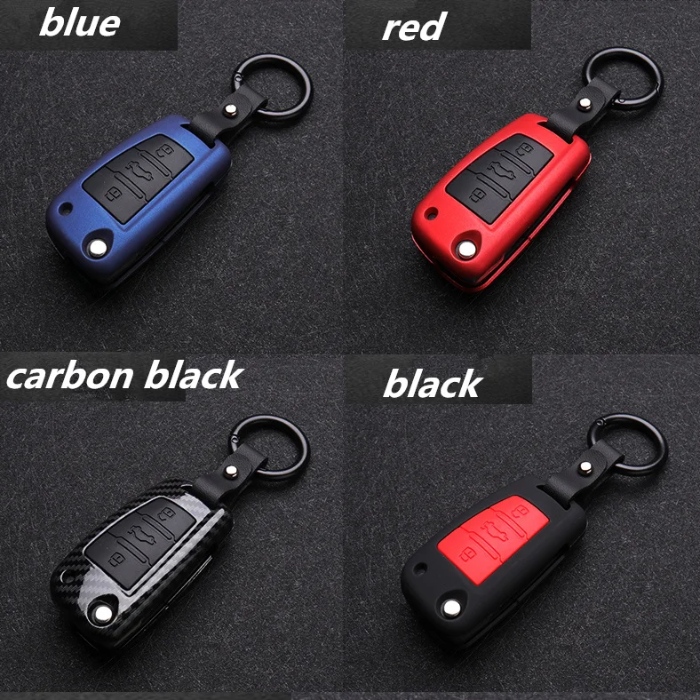 A-carbon red -Coque complète de clé de voiture pliable en fibre de ...