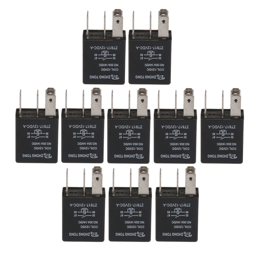 10pcs SPST Relay Black DC 12V 30A SPST Premium Relay 4Pin 4P For Car ...