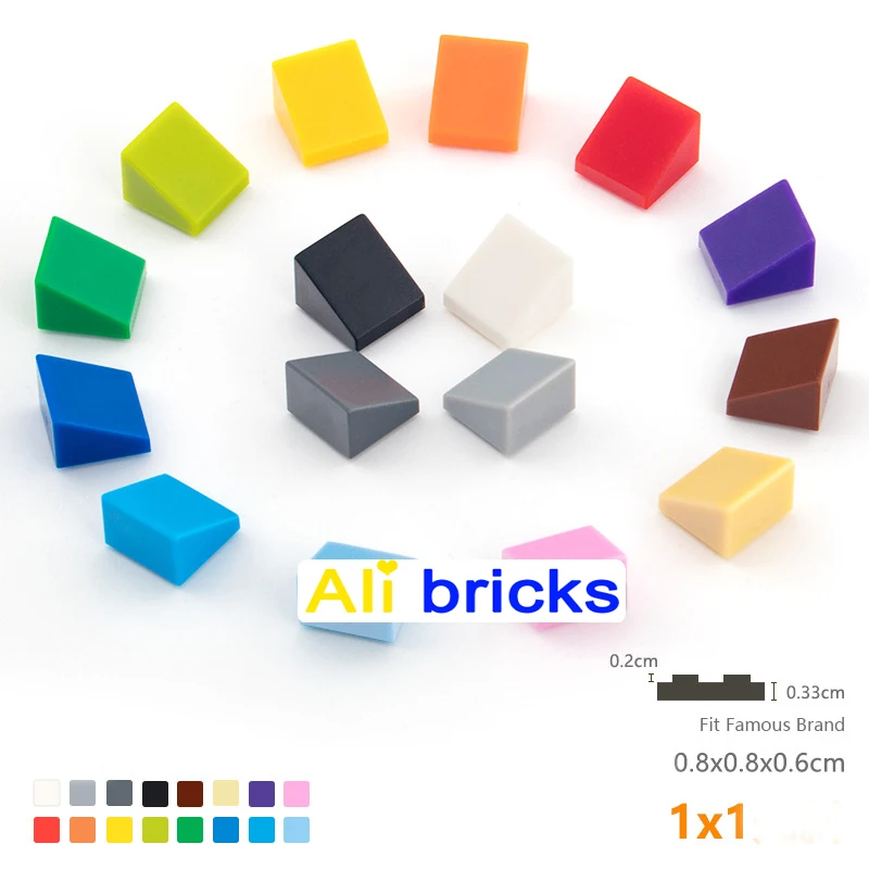 100pcs DIY Building Blocks Figure Smooth Bevel Bricks 1x1 Educational ...