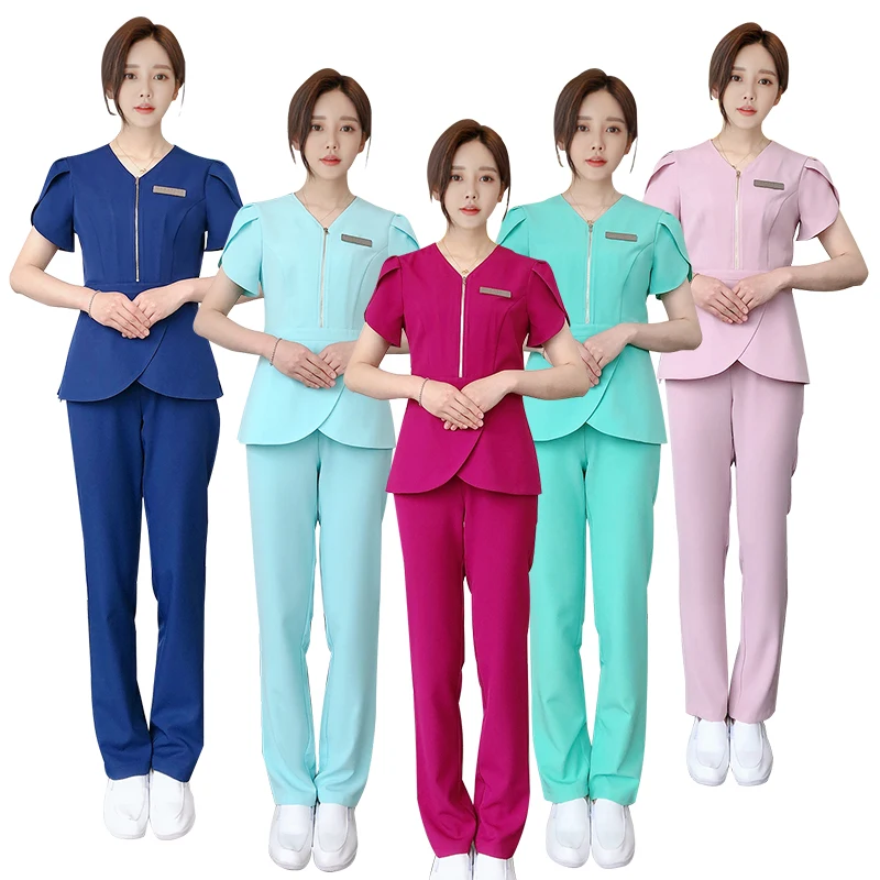 Beauty-Salon-Work-Uniform-For-Women-V-Neck-Spa-Working-Wear-Hospital ...