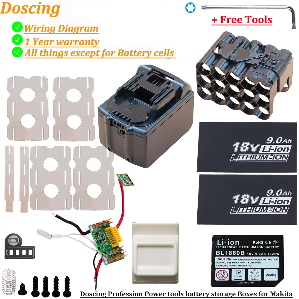 BL1890 리튬 이온 배터리 케이스 박스 PCB 충전 보호 보드 쉘 BL1830 BL1860 MAKITA 18V 6Ah 9 ...