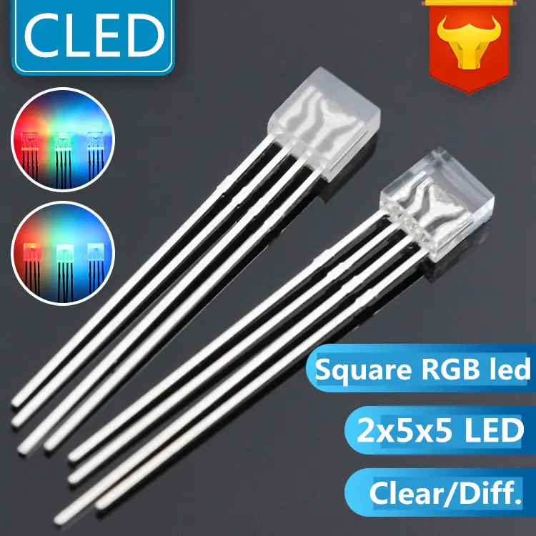 2x5x5mm Diffused/clear RGB led 5mm square light diode package tricolor ...