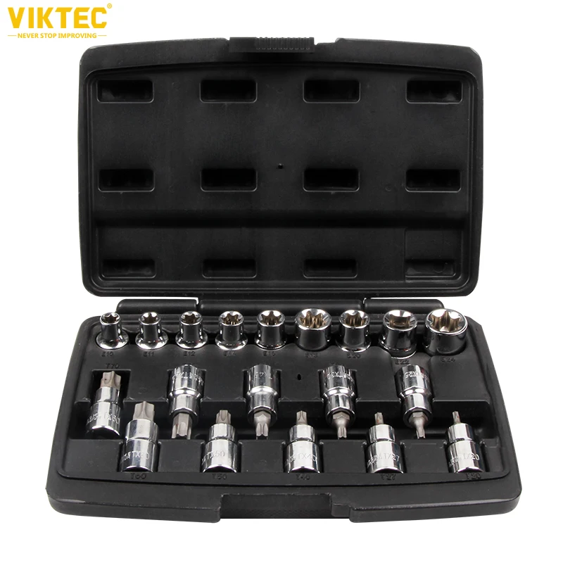 VT13349 19Pcs 1/2" Socket Set Drive Star Socket Bit Socket Set Tools Kit External E10-E24 Torx ...