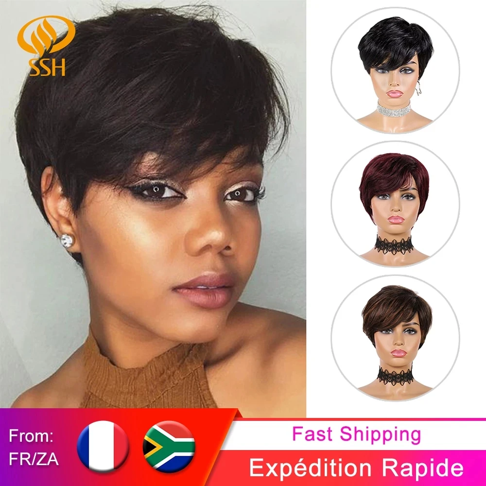 Ssh Short Human Hair Wigs Pixie Cut Straight Remy Brazilian Hair For ...