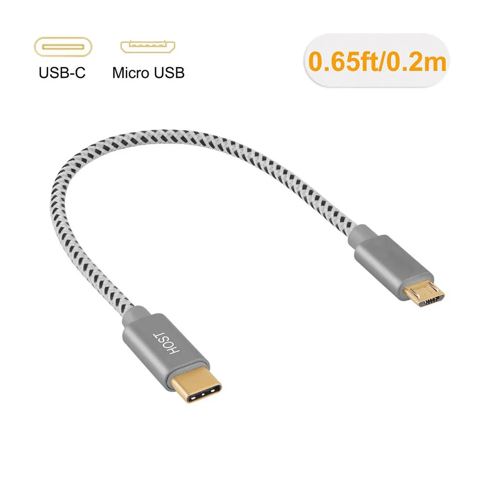 Short Type C USB C To Micro USB Cable 0.2m USB C to Micro USB OTG sync ...