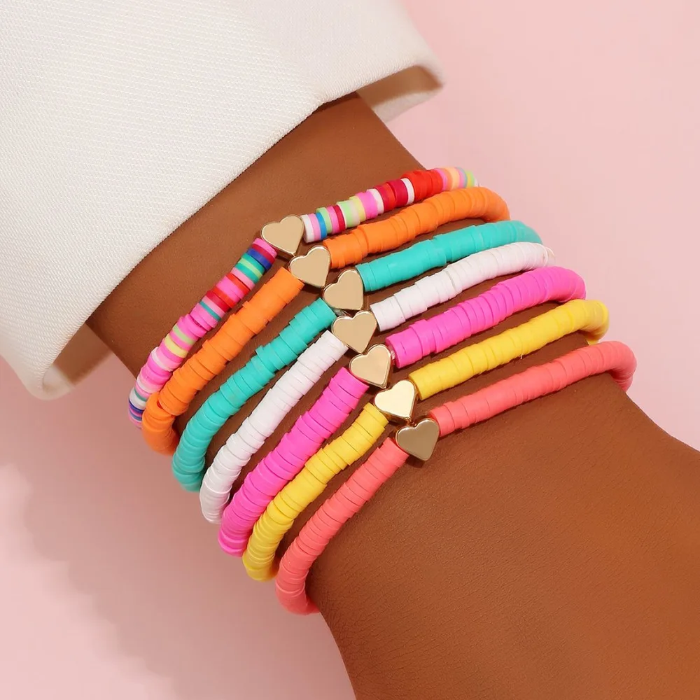 Love Heart Bracelet Set For Women Bohemian Colorful Soft Pottery ...