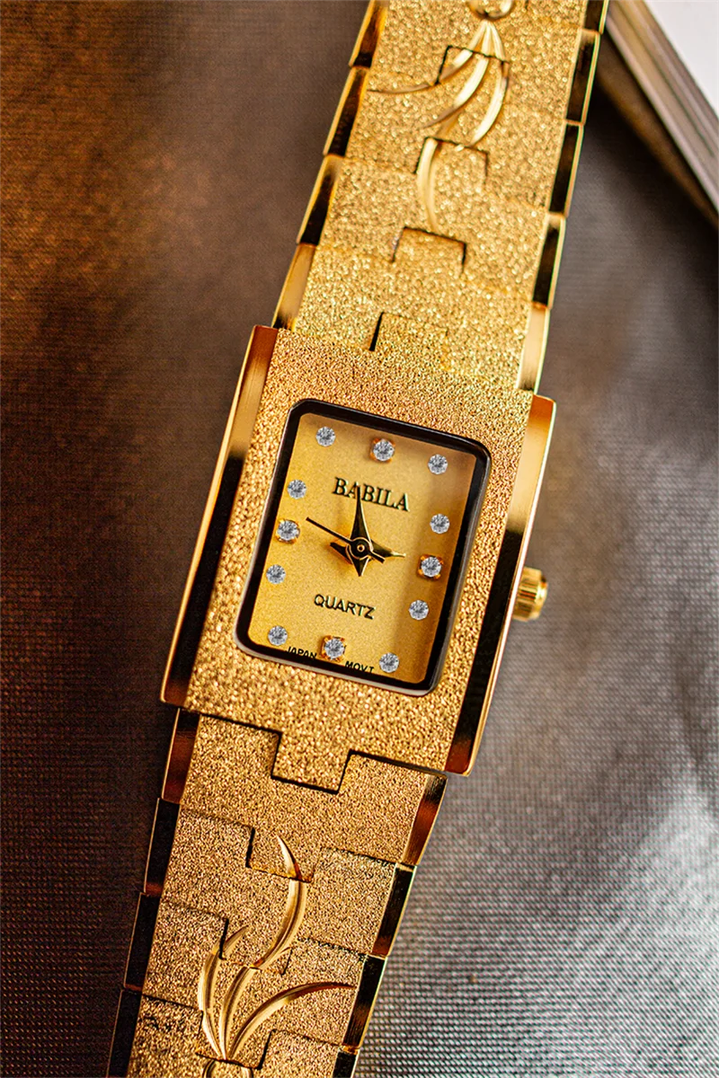 New 24K gold wristwatch gold women's watch carved pattern small fashion ...