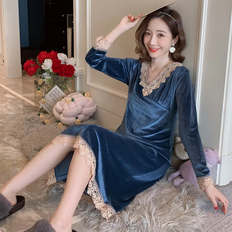 Autumn Winter Thick Sleepshirts Warm Flannel Nightgowns For Women Long ...